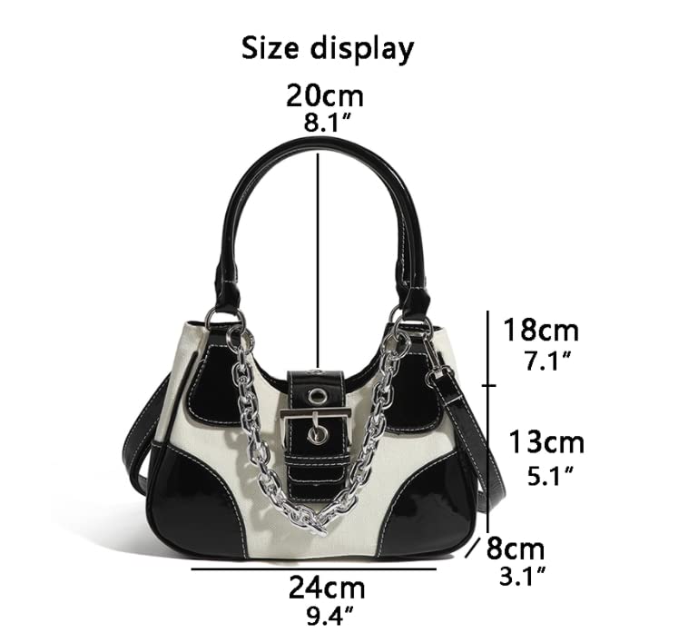 XPONNI Y2k Purse with Chain, PU Goth Purse, Y2k Accessories, Small Shoulder Bags for Women Crossbody (white)