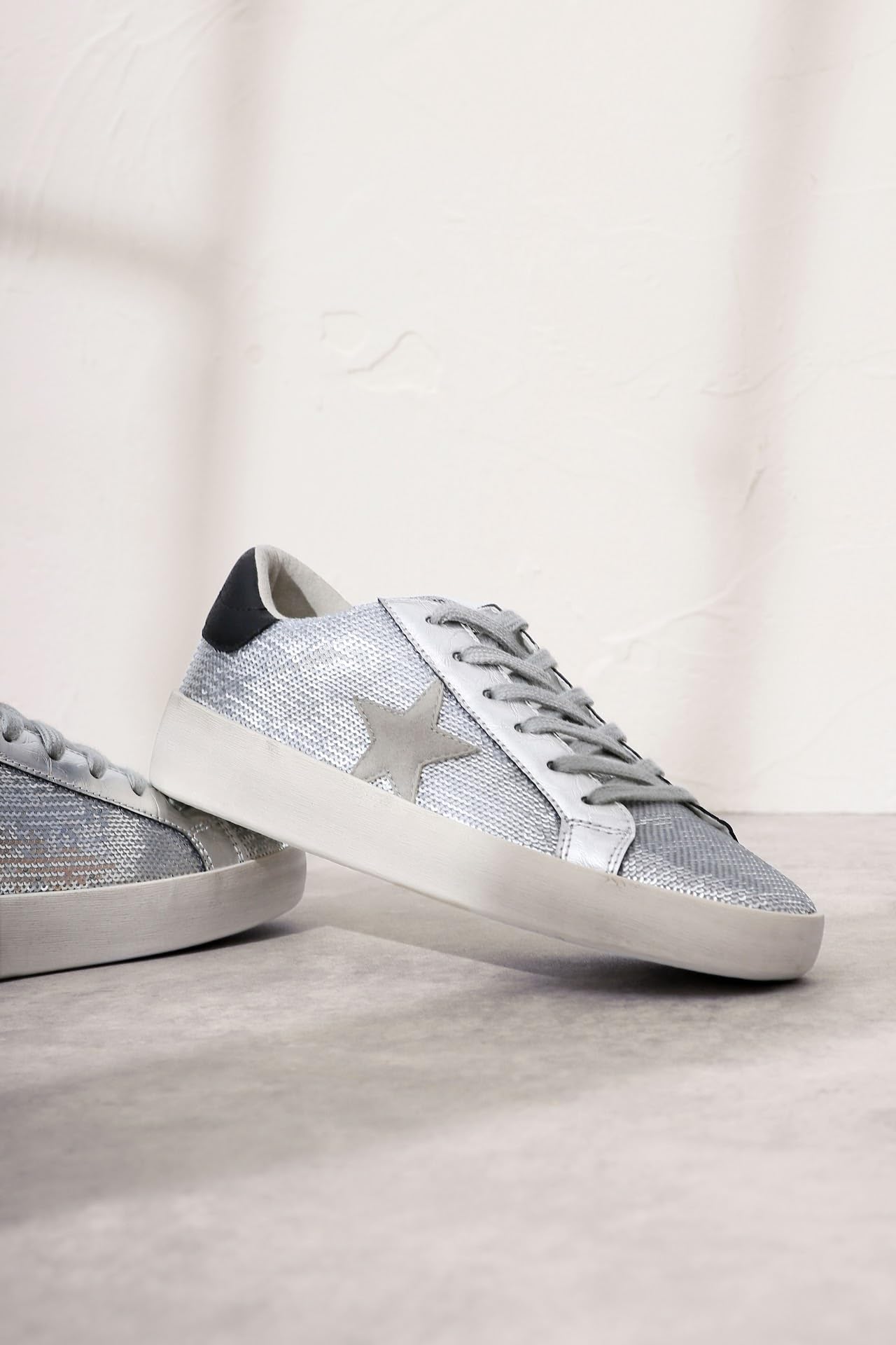 Mi.iM Brady Rubber Sole Lace-up Rhinestone Glitter Leather Suede Star Sneakers (8.5, Silver)