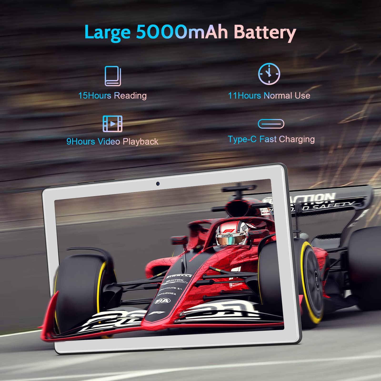 YUMKEM Tablet 10.1 inch, 4GB RAM, 64GB ROM, Android Tablet with Bluetooth Keyboard, Android 11 Go, Quad-Core Processor, 5000mAh Battery, 1280 * 800 HD IPS Display,Metal Housing,Silver