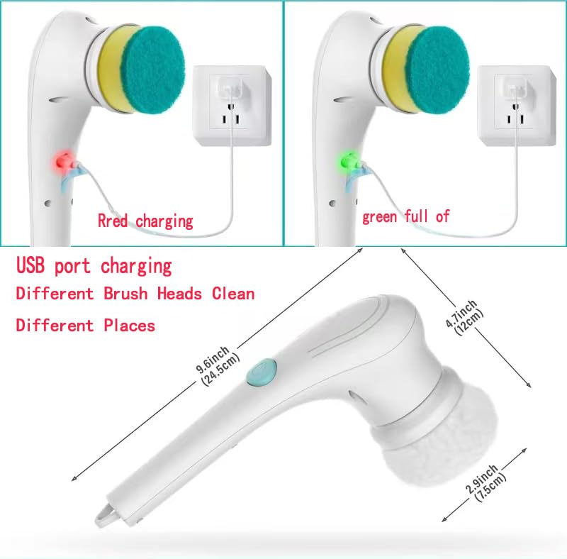 XBllcyiv Electric Cleaning Brush Scrub Brush,Portable Scrub Brush Brush Bring 5 Replaceable Brush Heads,Electric Scrubber Handheld Shower Cleaning Brush for Bathroom/Tub/Wall Tiles/Floor/Kitchen