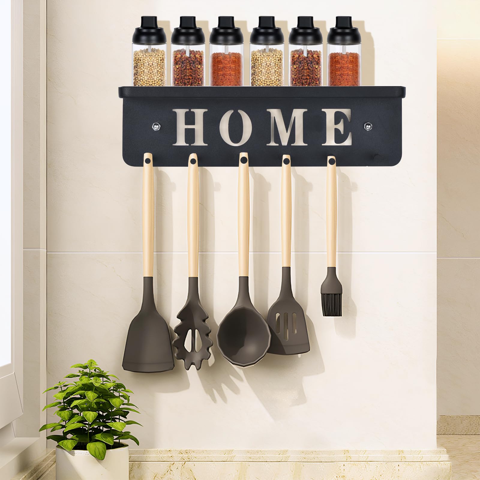 MiniTeasure Iron Key Holder, Wall Mount Key Rack with 8 Hooks, Mail Organizer for Entryway, Hallway, Office, 10x2.4x3.2 inches