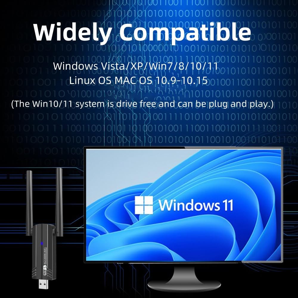 USB WiFi Adapter for PC, 1300Mbps Dual Band 2.4GHz/400Mbps&5.8GHz/867Mbps 5dBi High Gain Dual Antenna 802.11AC USB 3.0 Wireless WiFi Adapter Support WIN7/8/8.1/10/11/XP/Vista/Mac OS 10.9-10.15