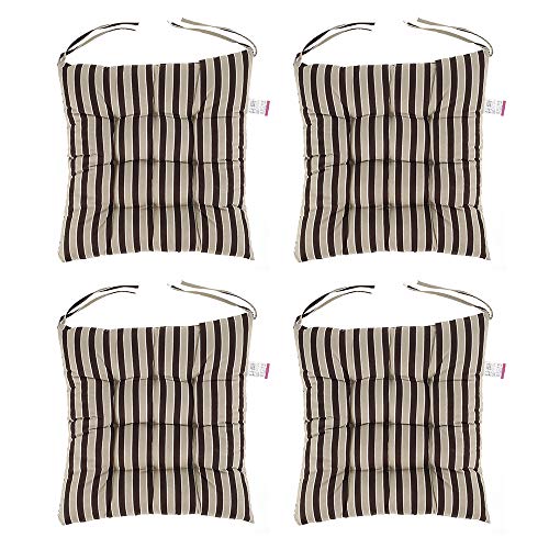 Scorpiuse 4 Pack Chair Pads 15.7"x 15.7" Striped Style Soft Seat Cushions for Dining Kitchen Living Room Office Chair Den (Coffee)