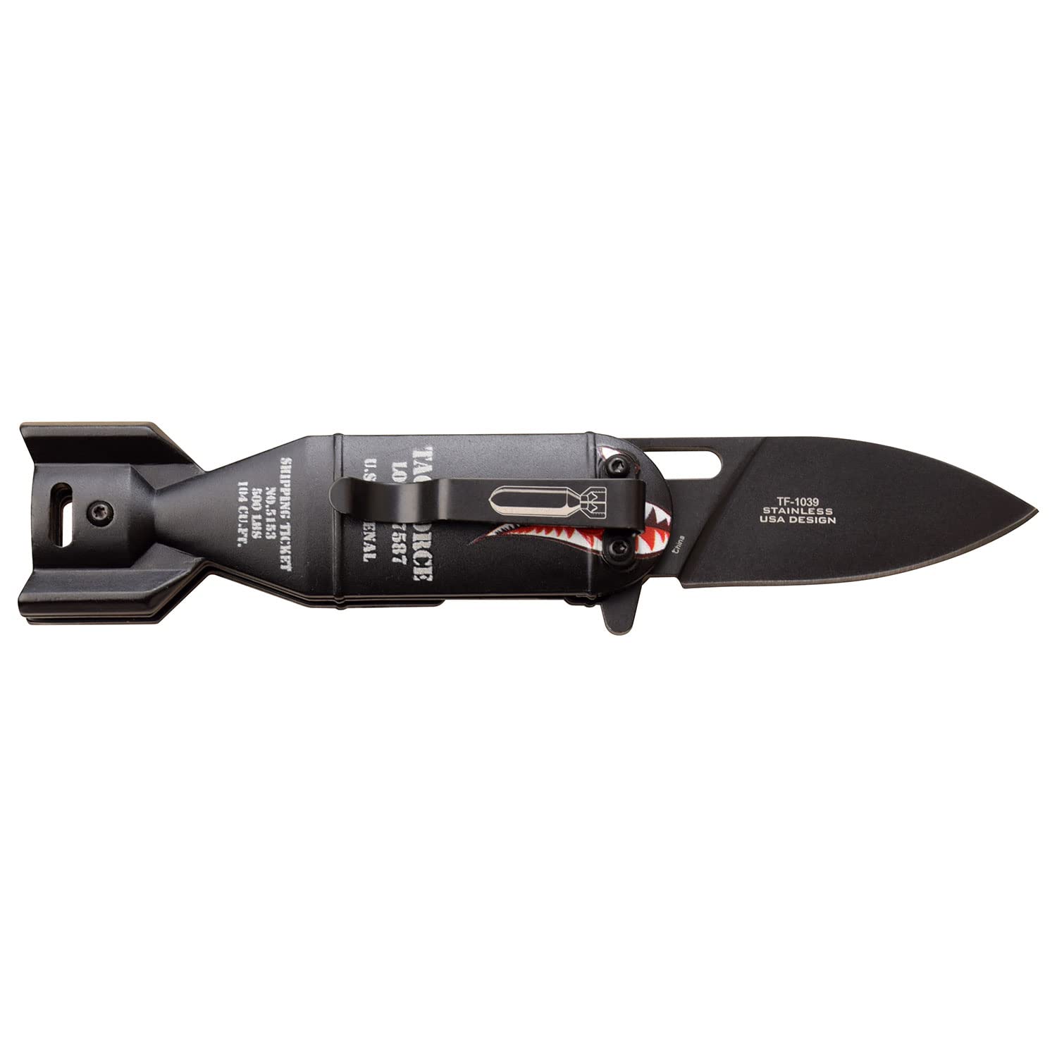 Tac-Force- Folding Knife β Black Stainless Steel Drop Point Blade, Black Bomb Aluminum Handle w/Pocket Clip, Liner Lock, Tactical, EDC, Rescue - TF-1039BK