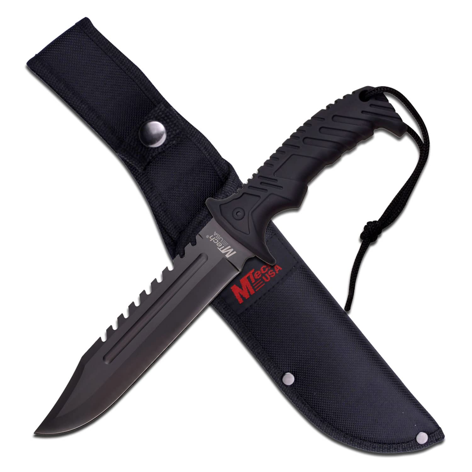 MTech USA MT-20-57BK Fixed Blade Hunting Knife, Black Blade, Black Rubberized Handle, 12.5-Inch Overall