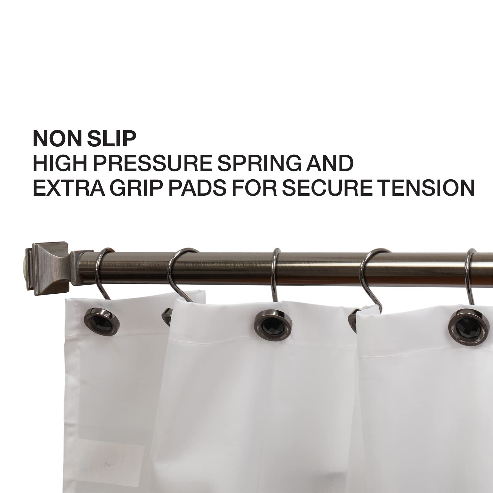 Splash Home Kares Shower Curtain Rod, Adjustable 42" to 72" Inch Non-Slip, Never Rust Spring Tension Curtain Rod, No-Drilling for Bathroom Curtains, Chrome