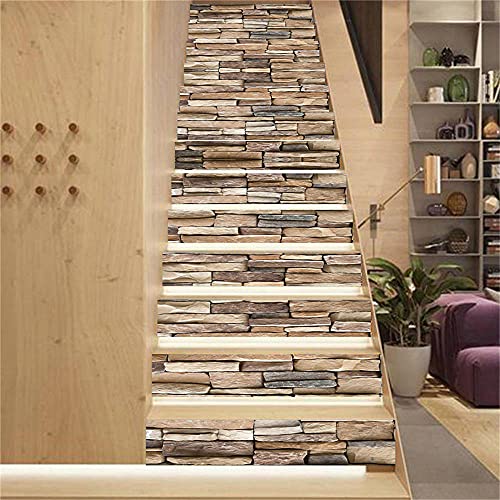 Master_GGG Stickers 3D Innovative DIY Brown Brick Decorative Adhesive Stair Stickers - Waterproof Stair Riser Decals - Peel and Stick Stair Stickers Decoration 13pcs/set 18cm X 100cm
