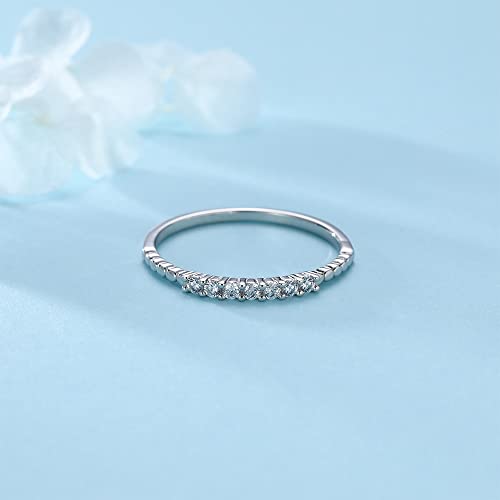 SILBERTALE 925 Sterling Silver 2MM Thin CZ Round Diamond Cubic Zirconia Ring Midi Knuckle Finger Engagement Wedding Band Stackable Rings For Her Size 4.25
