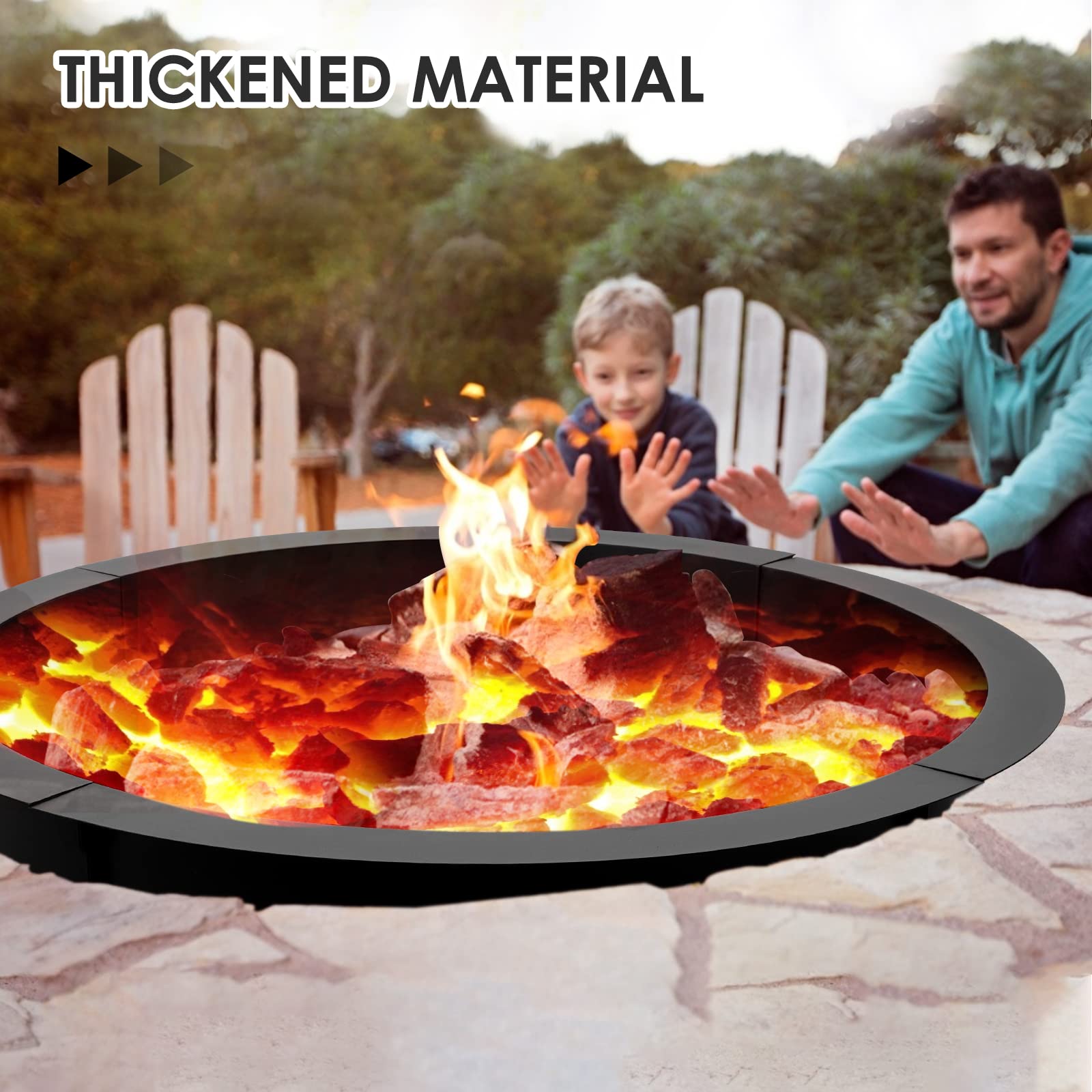 TELAM Outdoor Fire Pit Ring 45inch Fire Liner Wood Burning Firepits Campfire Ring Heavy Duty in/Above Ground Metal Fire Ring Kit Outdoor 45'' Outer 39'' Inner for BBQ Grill, Beach Camping