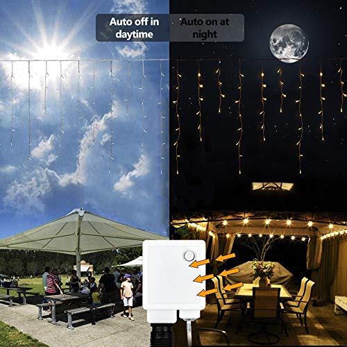 oopswow LED Icicle Lights,300 LEDs 33ft,8 Modes with Remote and Light Sensor,Curtain Fairy Light for Wedding/Christmas/Halloween/Thanksgiving/Easter/Party/Backdrops/Gazebo,Connectable(Multicolor)