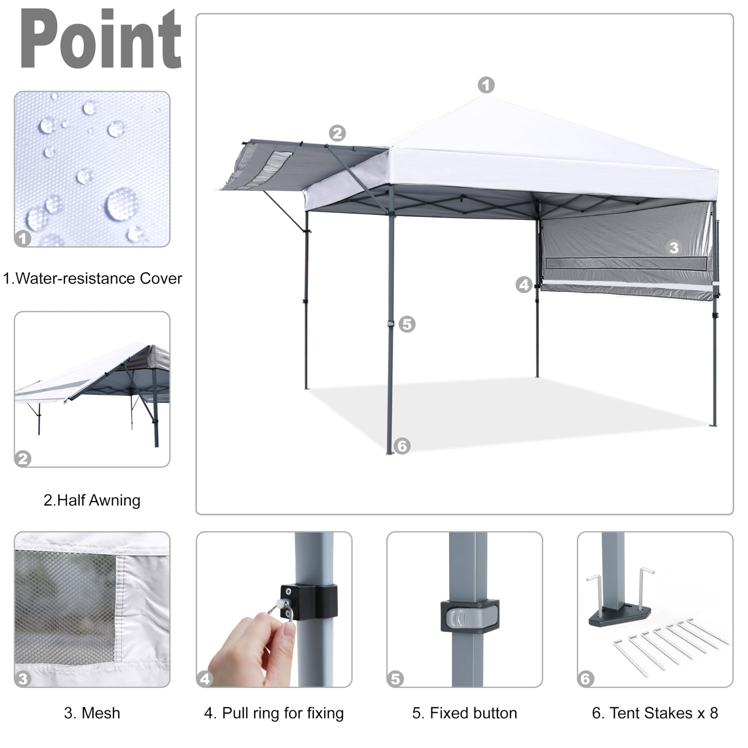 MASTERCANOPY 10x10 Pop-up Gazebo Canopy Tent with Double Awnings White