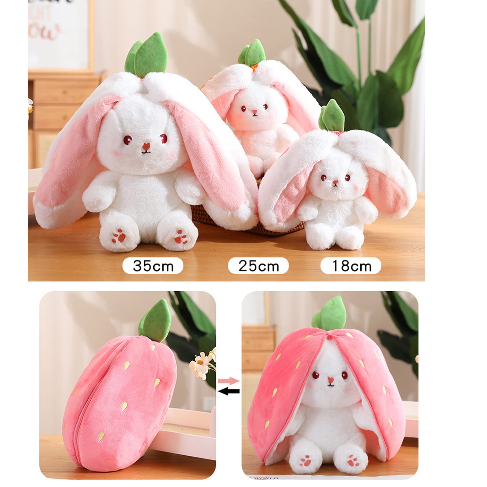 Xeletu Easter Stuffed Cute Bunny,Easter Stuffed Cute Bunny Plush Pillow Toys,Reversible Floppy Ear Bunny Plushie Bunny Plush Pillow,Carrot Strawberry Bunny Pillow Plush Toy (Strawberry, 7.1in)