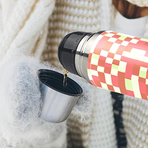 Stainless Steel Leather Vacuum Insulated Mug Abstract Thermos Water Bottle for Hot and Cold Drinks Kids Adults 16 Oz