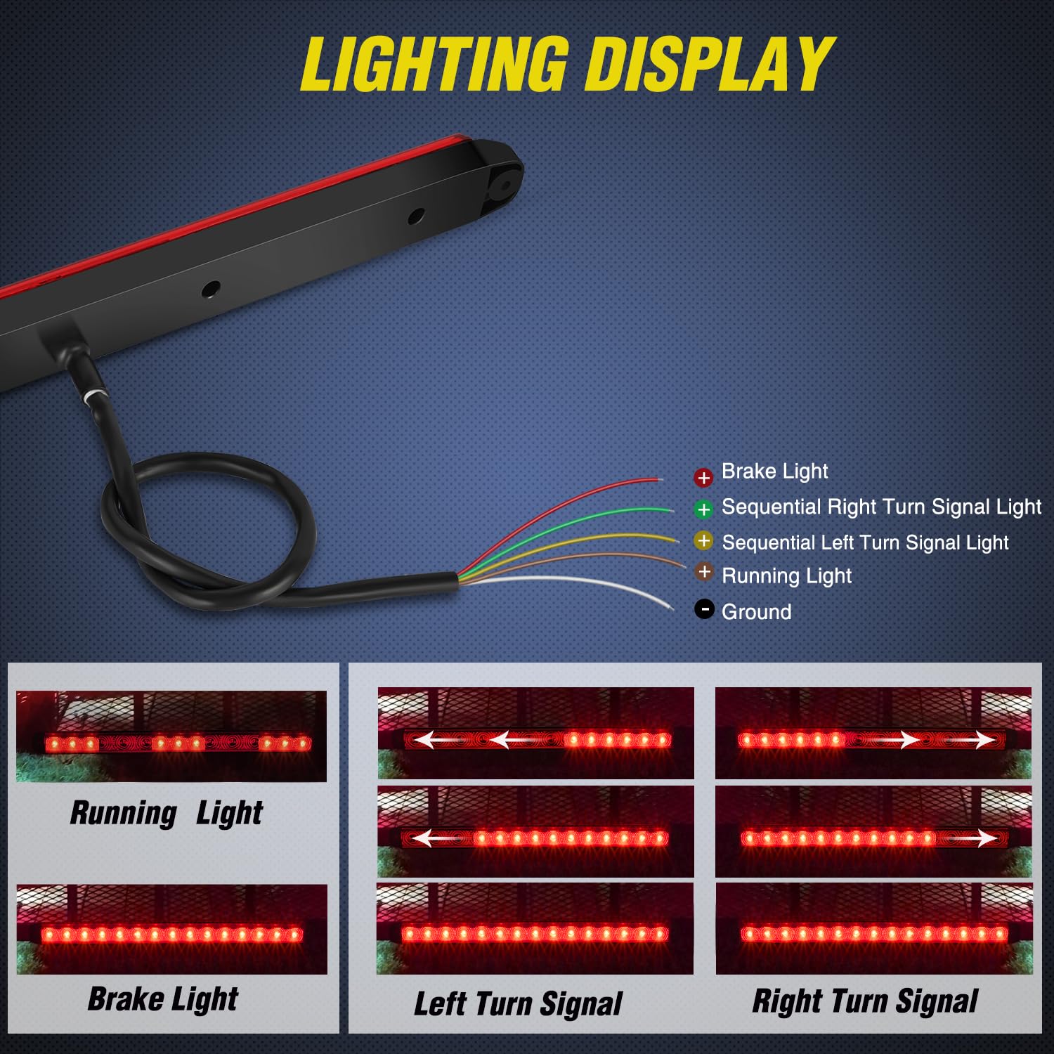 Nilight LED Trailer Light Bar 16Inch 12 LED Red Running Brake Sequential Turn Signals Tail Light Waterproof Rear Maker ID Bar for 12V Trailer Boat Truck RV, 2 Years Warranty