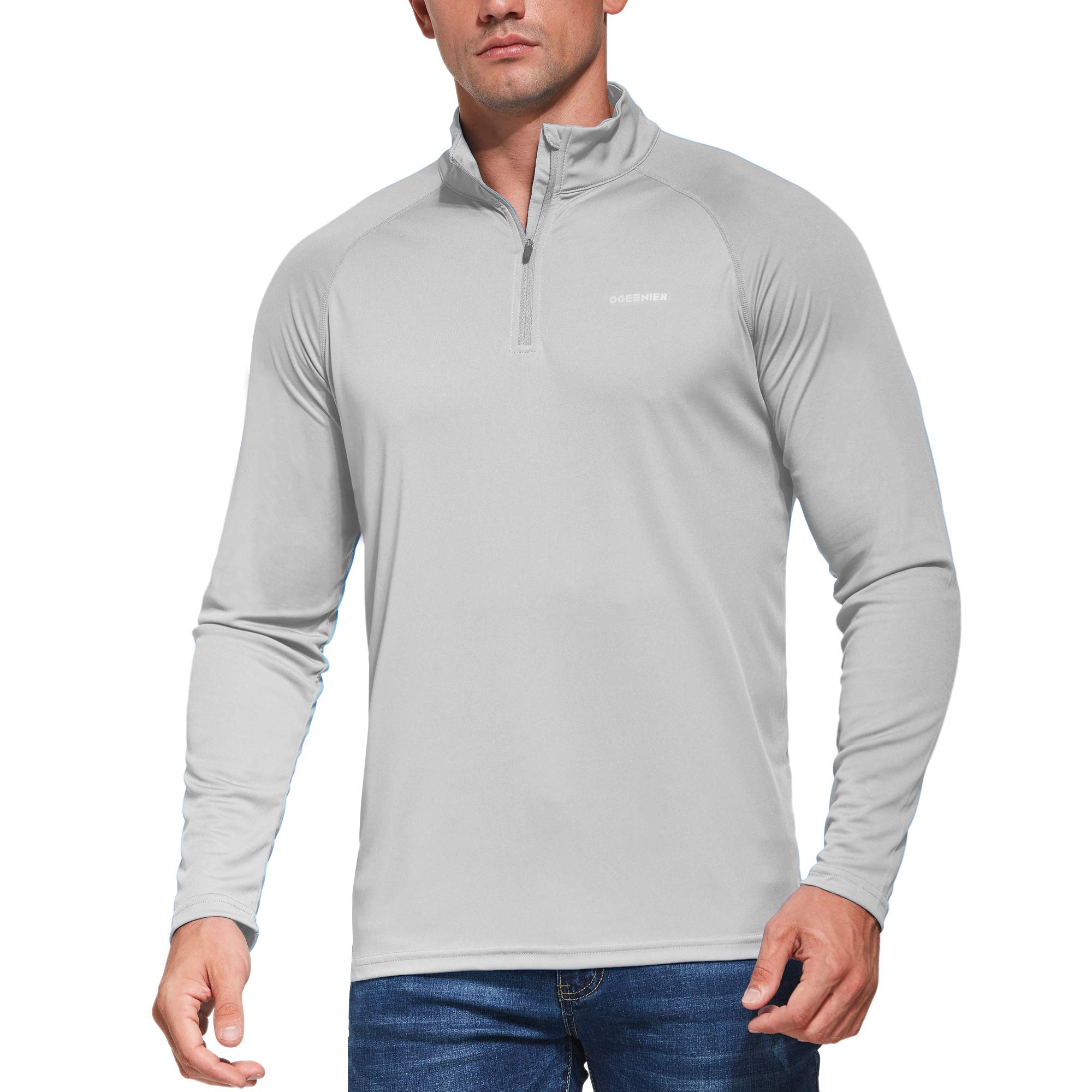 OGEENIER Men's 1/4 Zip Pullover Long Sleeve Sun Protection Shirts UPF 50+ Fishing Golf Running Shirts,Grey,M