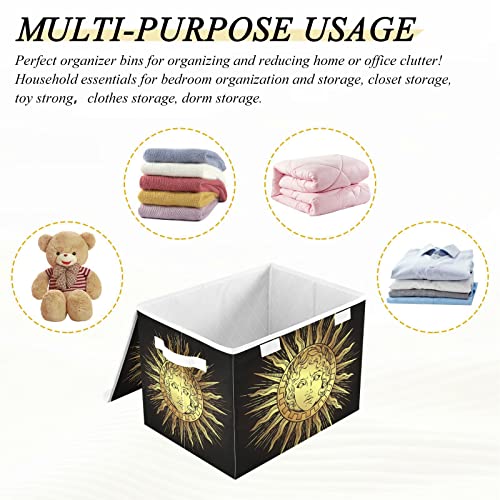 RunningBear Sun Large Storage Bins with Lid Collapsible Storage Bin Household Basket Boxes Decorative Storage Boxes for Living Room Office