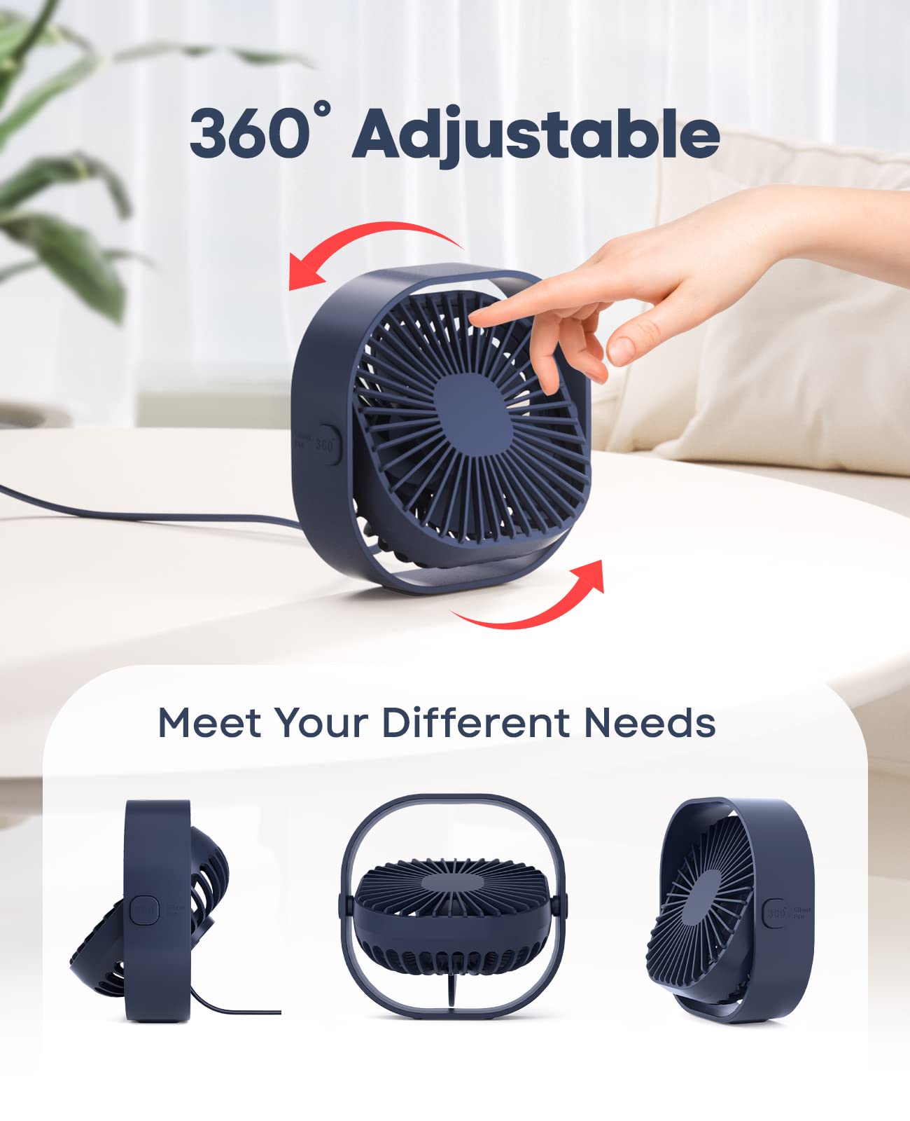 Mini Desk USB Fan Small: Mini USB Desk Fan Portable Small fan 3 Speeds Desktop Fans 4 Inch Quiet Cooling 360° Rotate Mini Table Fan - Office Bedroom Home