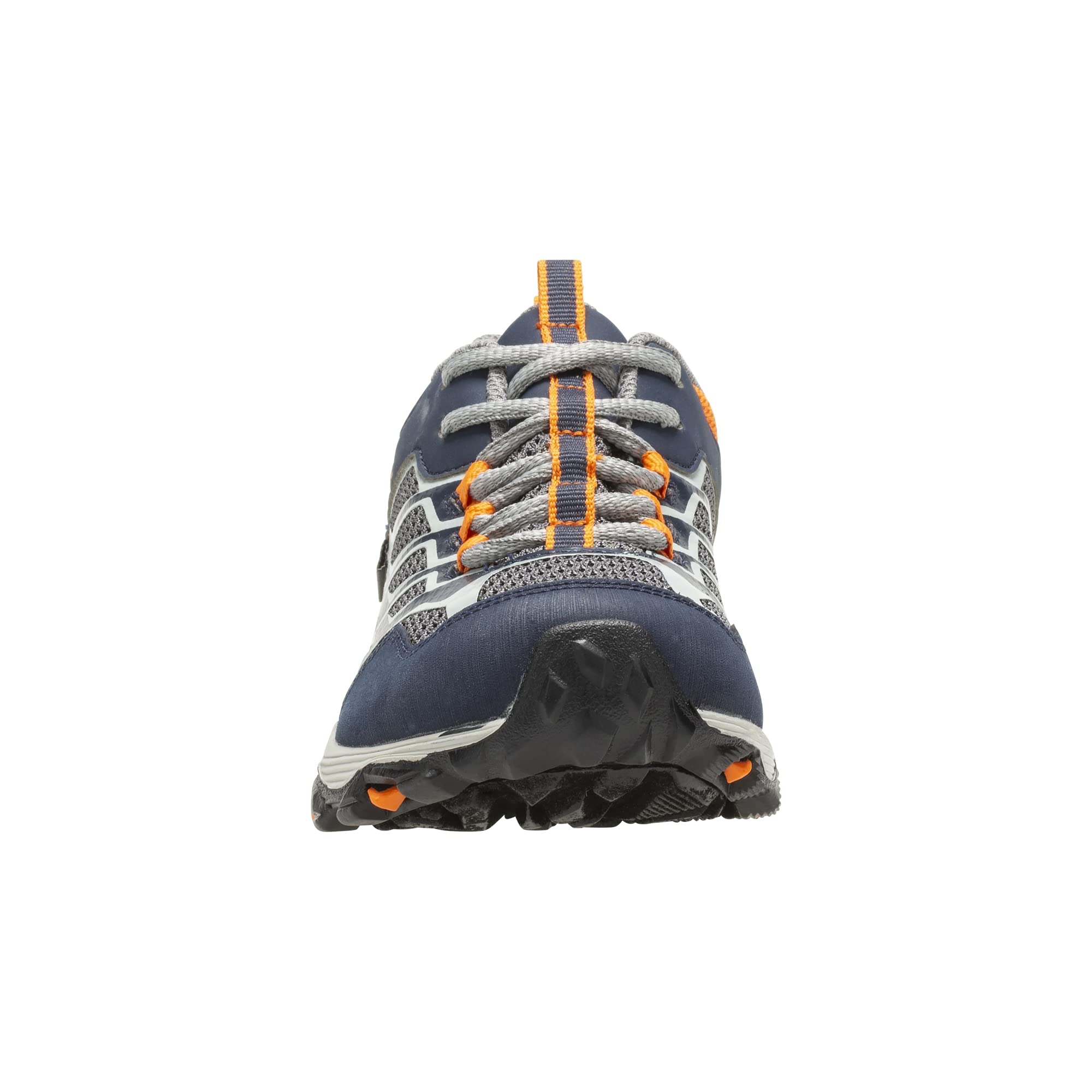 Merrell Moab FST Low Waterproof Hiking Sneaker, Navy/Grey/Orange, 11.5 US Unisex Big Kid