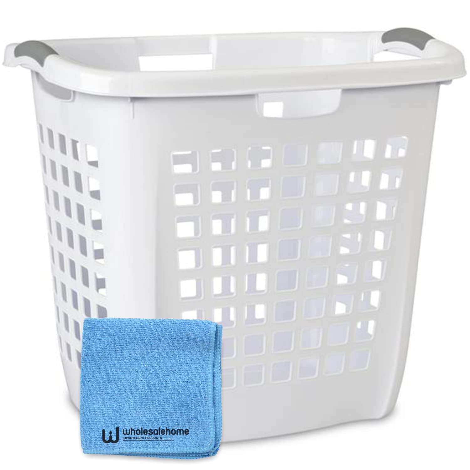 Sterilite Plastic Laundry Hamper with Handles, Portable Large Laundry Basket for Clothes for Home Bathroom Bedroom and College, Wholesalehome Cloth Included