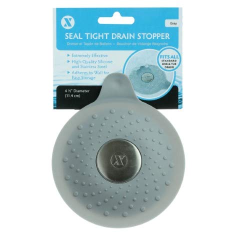 SlipX Solutions Gray Drain Stopper Fits Over Drains to Prevent Leaks (Covers Standard Tub & Sink Drains, Silicone & Stainless Steel)