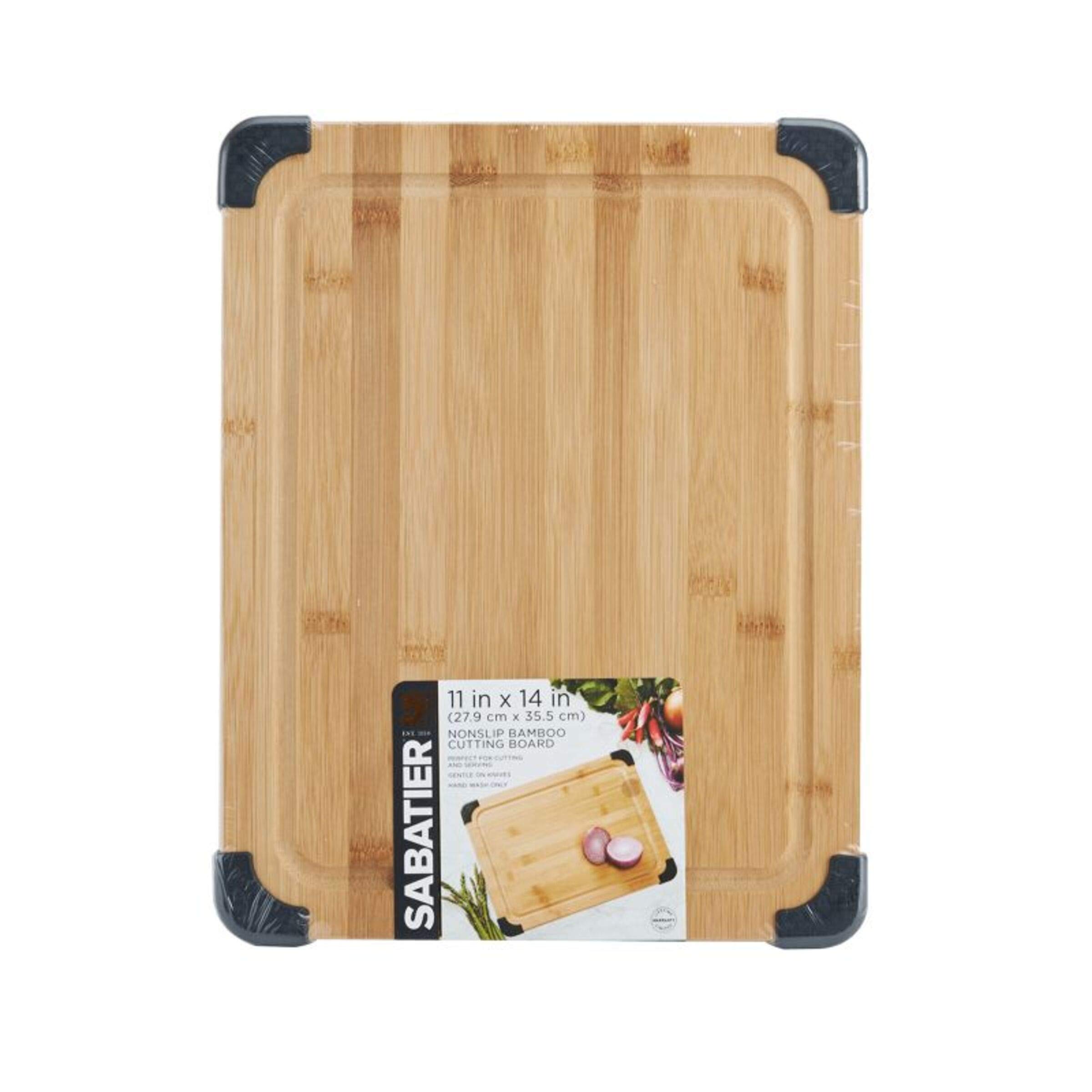 Sabatier Bamboo Cutting Board with Non-Slip Edges, Large Kitchen Chopping Board with Perimeter Juice Trench, 11-inch x 14-Inch, Bamboo