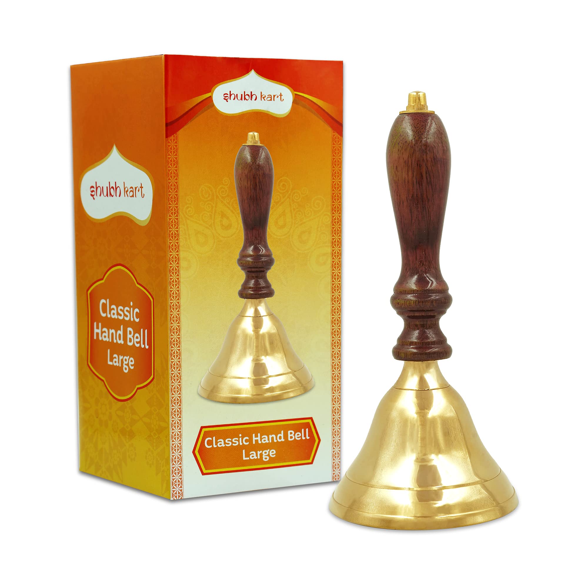 Shubhkart Wooden brass Classic Bell- for Wedding Events Decoration, Food Line, Alarm, Jingles, Ringing, Service Bell (Medium)