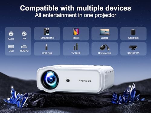 Projector with WiFi and Bluetooth, 5G WiFi 4K Supported Native 1080P 14000L, AGREAGO Portable Outdoor Projector with Screen, Home Theater Projector Compatible with TV Stick/iOS/Android/Win/HDMI/USB