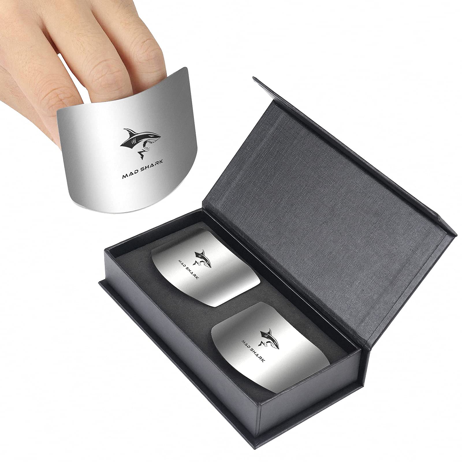 MAD SHARK Premium Stainless Steel Chef Finger Guards For Cutting Vegetables, Finger Protectors For Cutting, Kitchen Tools, Chopping Protector For Fingers, Slicing Tools 2 pcs (Finger guard)