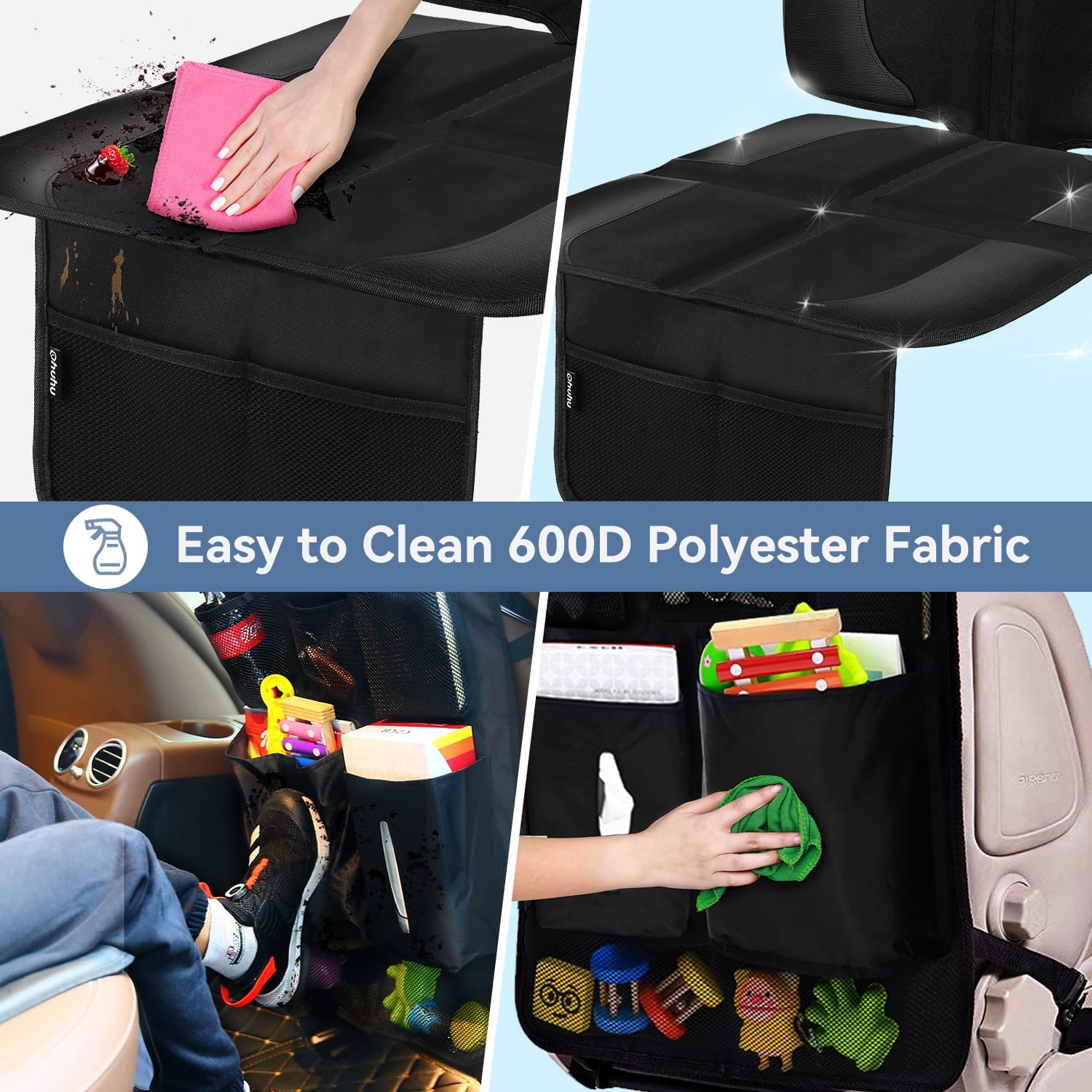 Ohuhu Car Seat Protector and Kick Mat, Thickest Auto Seat Cover for Carseats and Kids Kick Mats with Backseat Organizer