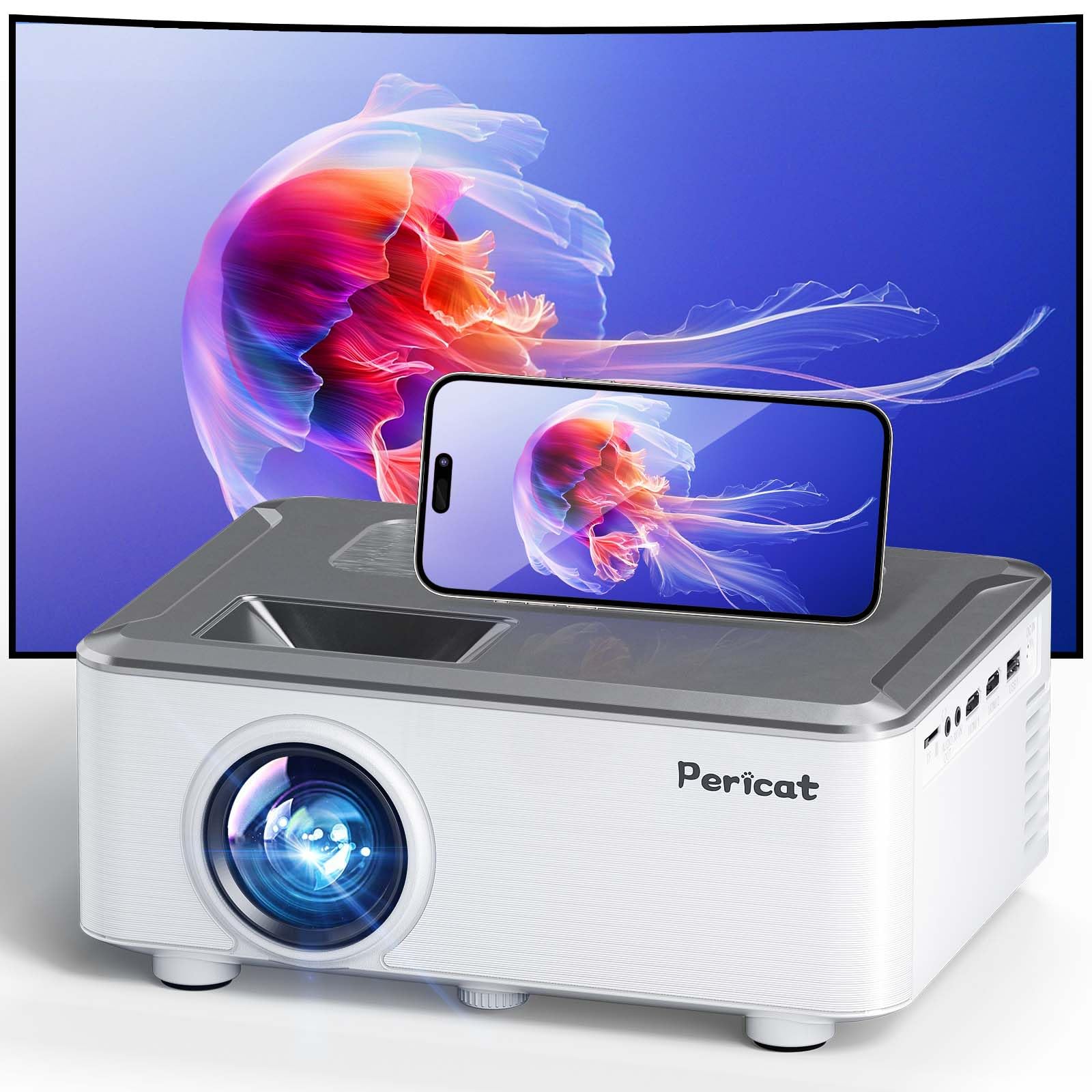 Projector with WiFi and Bluetooth, 11000L / 1080P Support Outdoor Projector with Screen, Pericat Video Projector, 330'' Display Phone Projector for iPhone,TV Stick, Mac (100'' Farbric Screen Included)