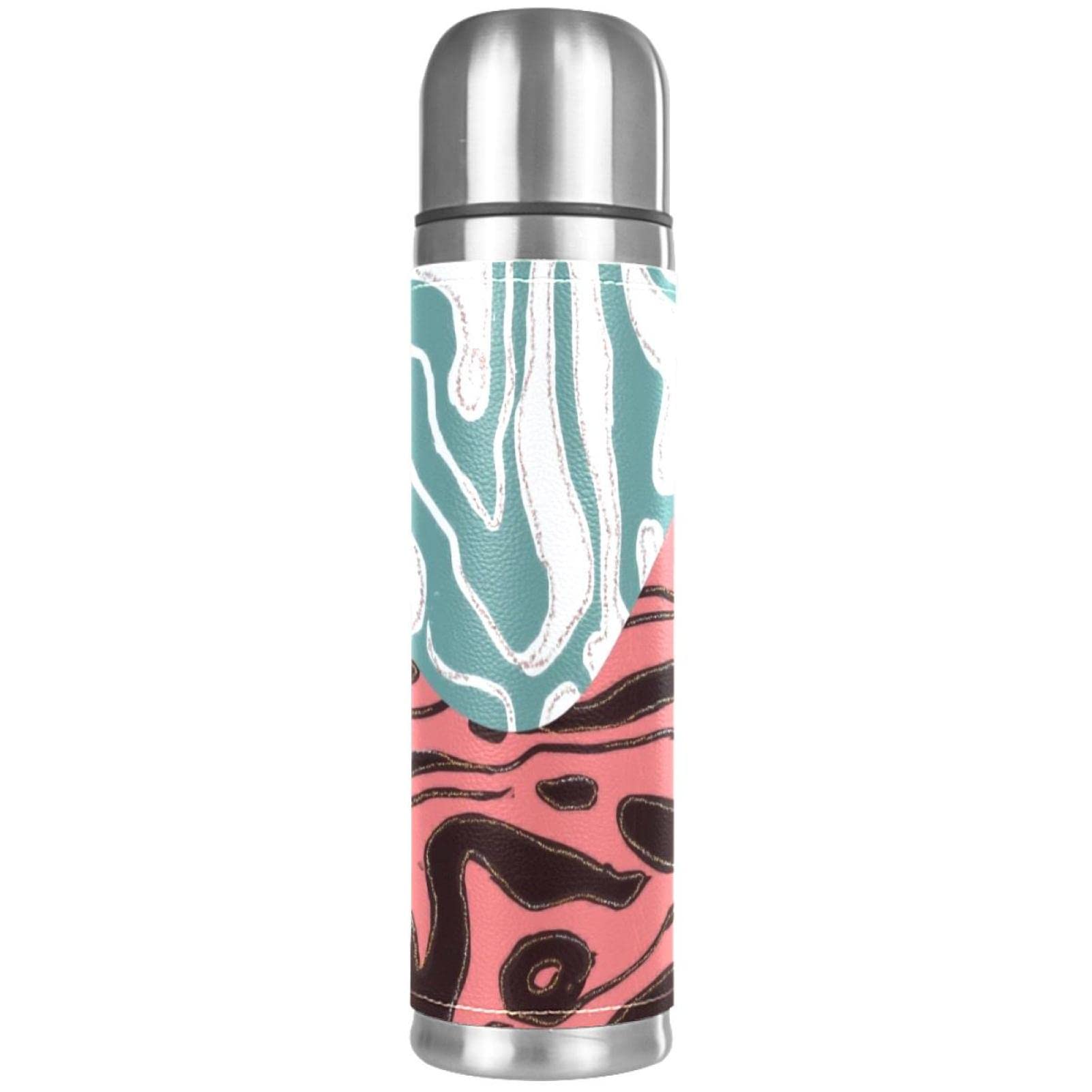 Stainless Steel Leather Vacuum Insulated Mug Abstract Texture Thermos Water Bottle for Hot and Cold Drinks Kids Adults 16 Oz