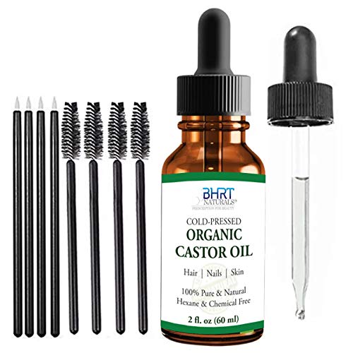 Organic Castor Oil for Eyelashes and Eyebrows With Applicator Kit - 100% Pure, Cold Pressed, Hexane Free - Stimulate Growth for Eyelashes, Eyebrows, Hair - 2 Ounces (60 ML)