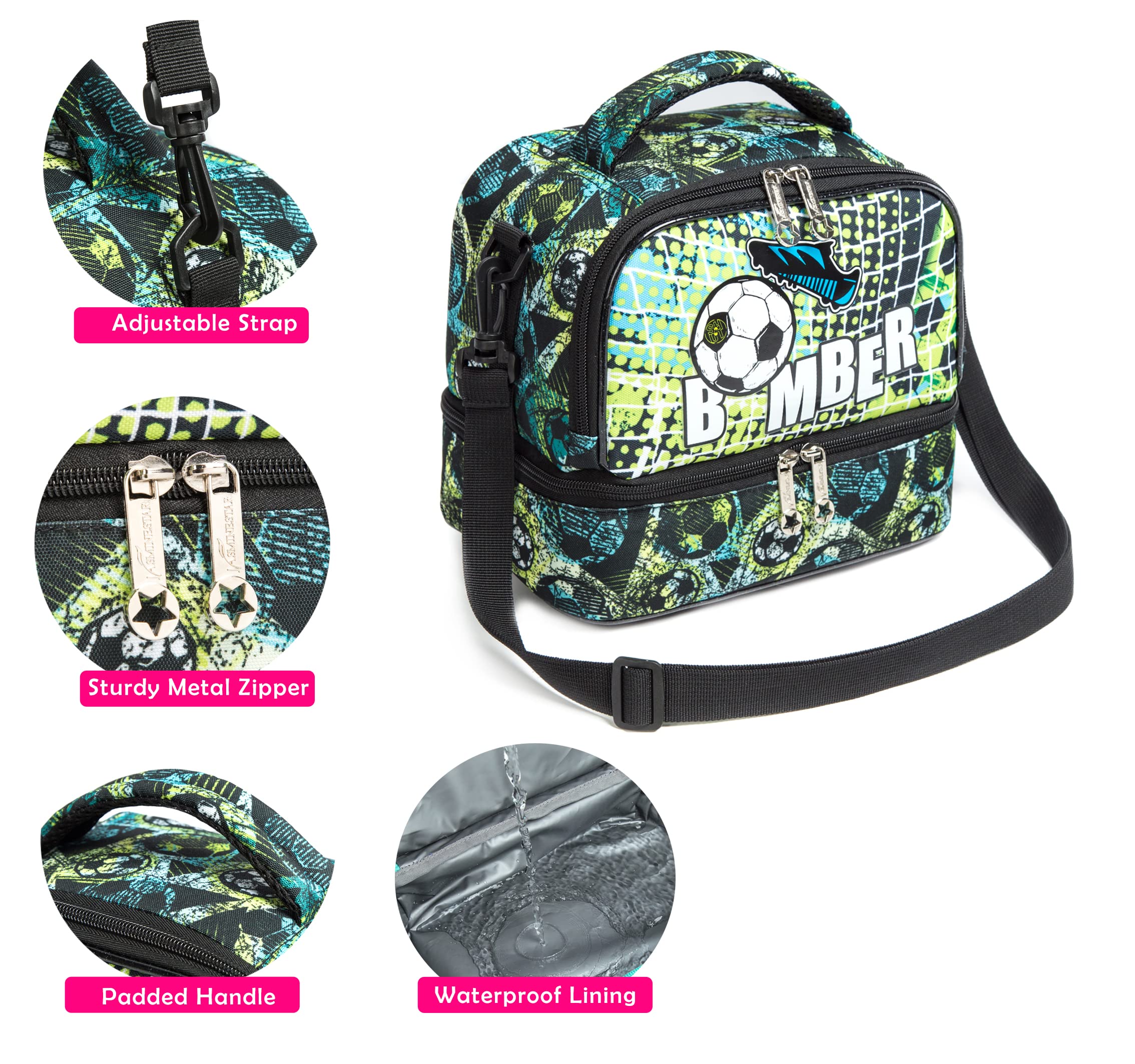 MOHCO Kids Lunch Bag Insulated Bento Cooler Bag Two compartments Cooler for Boys and Girls with Adjustable Strap Travel Lunch Tote