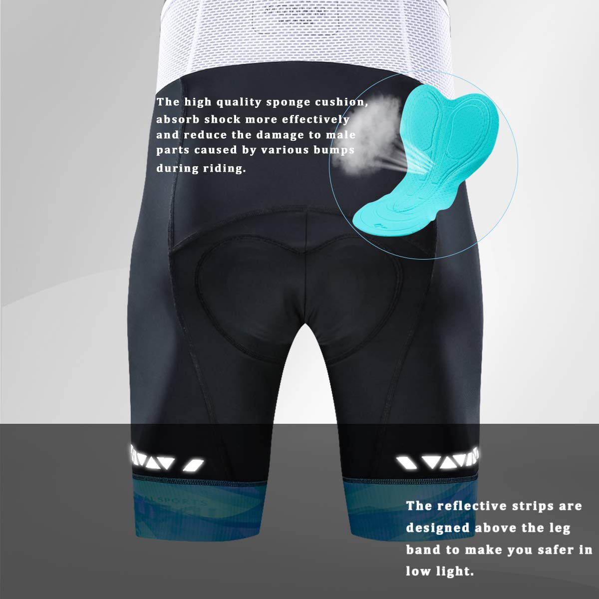 MUCUBAL Men's Cycling Bib Shorts with 3D Breathable Pad Elastic Compression Bike Bibs(Blue,L)