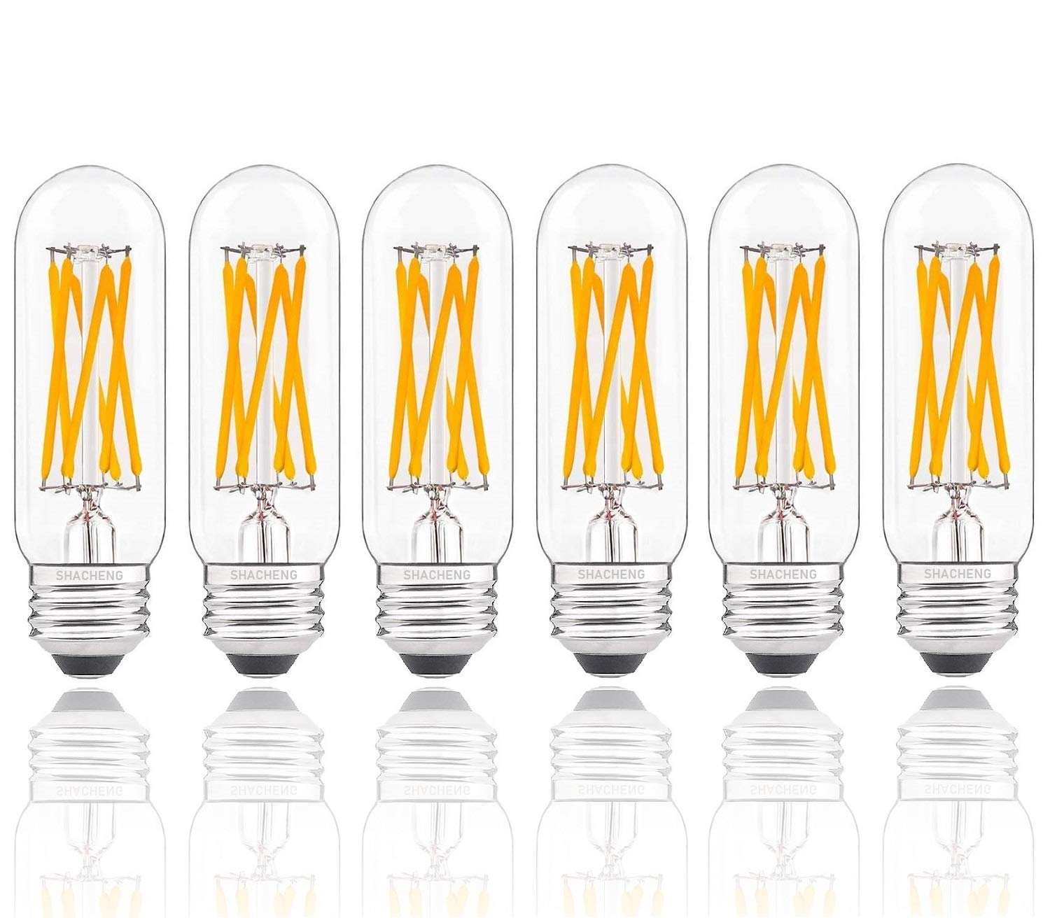 SHACHENG T10 LED Bulbs Warm White 2700K,6W Dimmable LED Tubular Edison Bulbs 60 Watt Equivalent,AC120V E26 Medium Base Lamp Bulb for Desk Lamp,Pendant Lights,Pack of 6