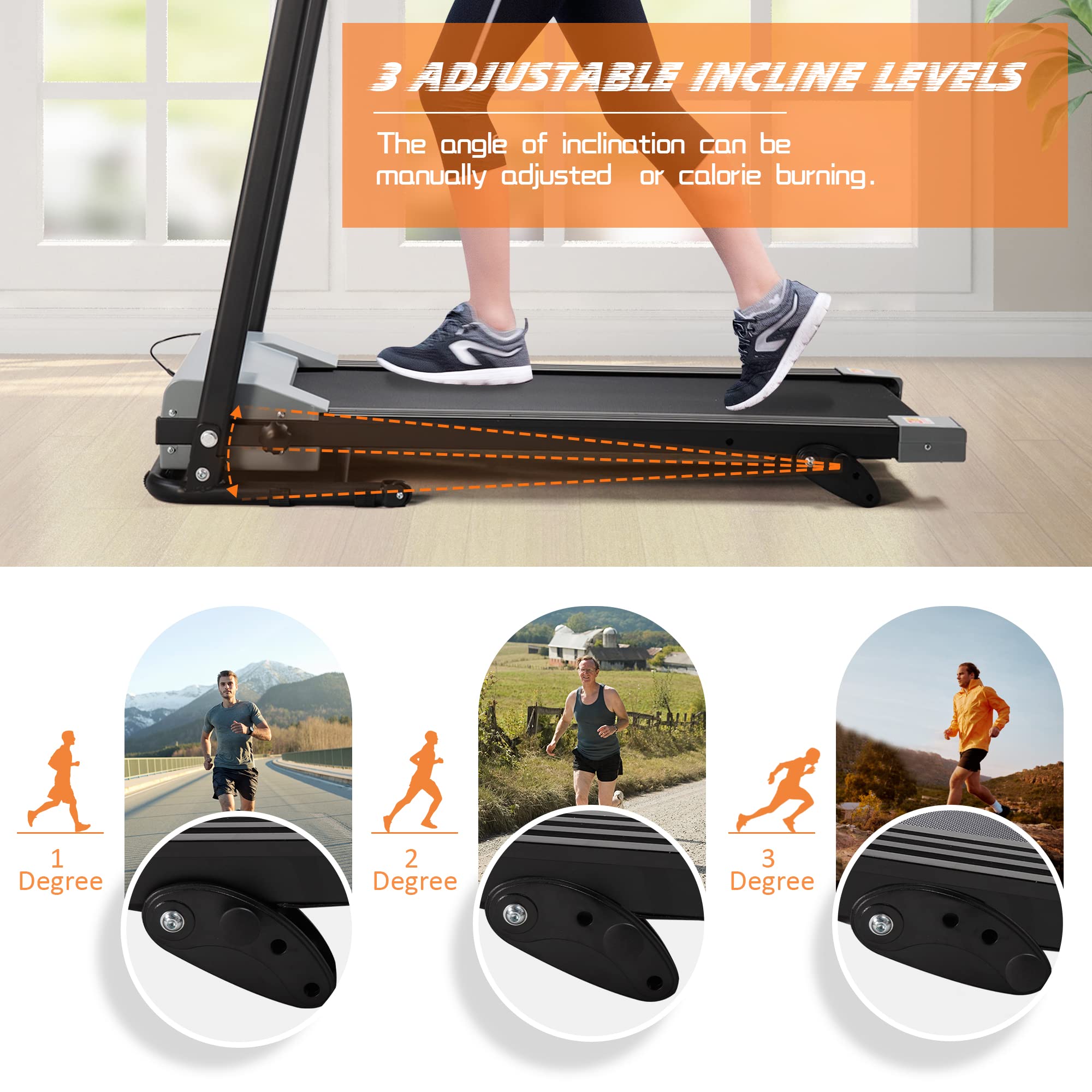 Sandinrayli Folding Electric Treadmill, Running Machine w/3 Manual Incline & 12 Preset Program, Home Workout Machine for Office Apartment Small Space