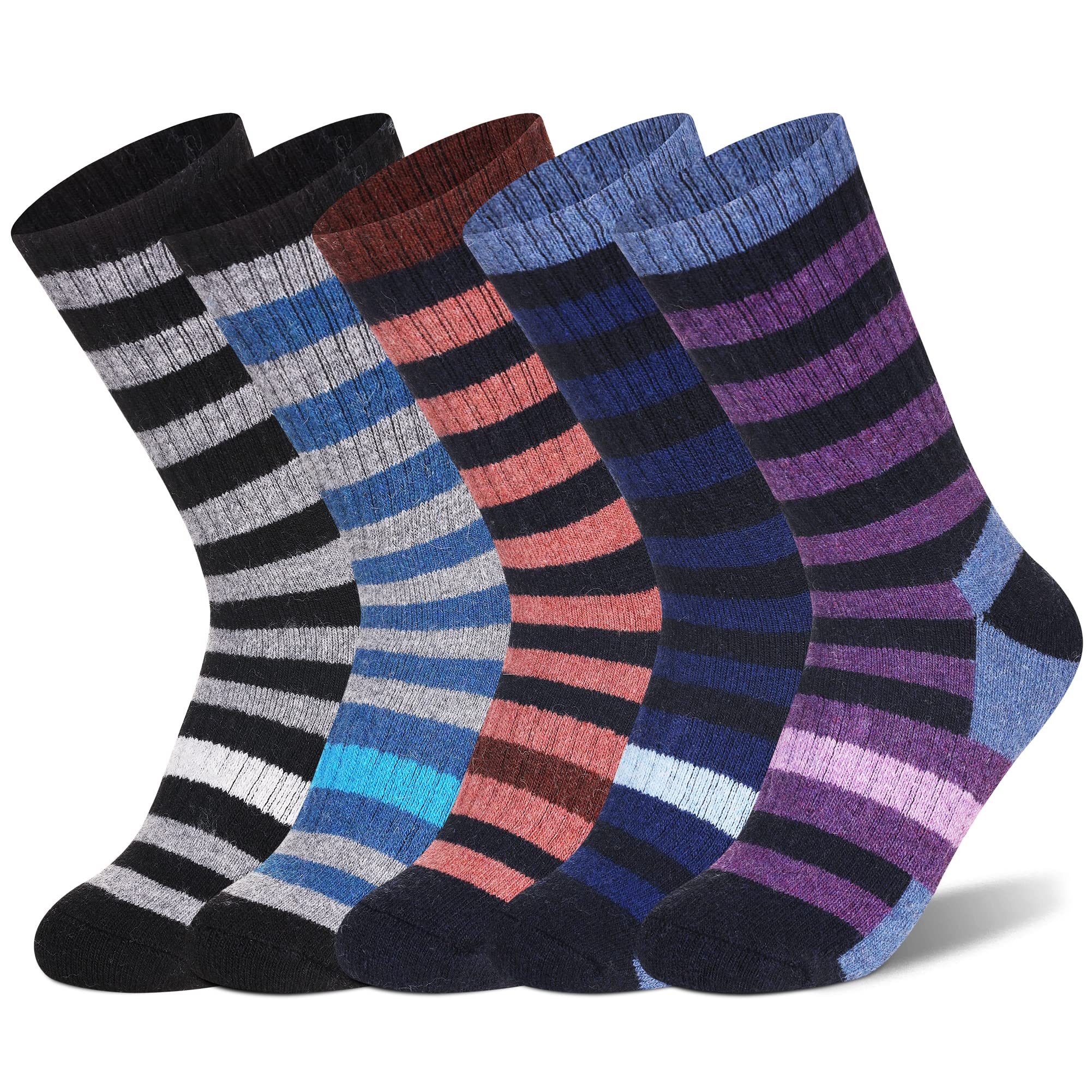 Womens Merino Wool Hiking Socks Winter Soft Thermal Warm Boot Cushion Work Socks 5 Pairs(Stripe)