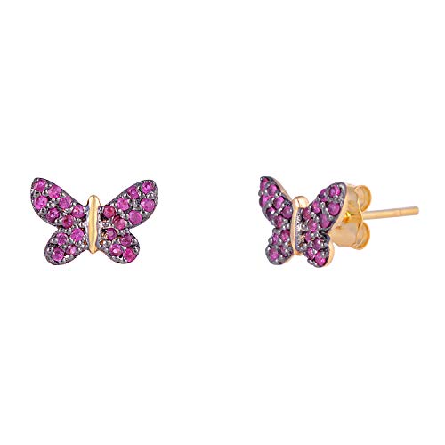Shweta Creations Solid 14K Yellow Gold Natural 0.18 cttw Ruby Butterfly Stud Earrings Fine Jewelry For Women