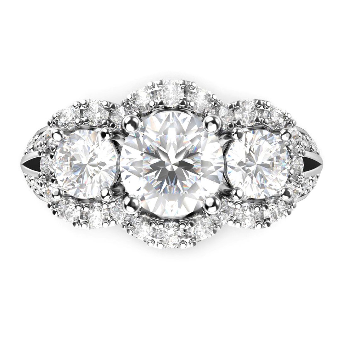 Metal Factory Sz 11 Sterling Silver 925 3 Stone CZ Cubic Zirconia Halo Engagement Ring