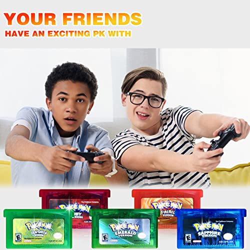 VIAPOM 5 Pcs Pokemon Ruby,Emerald,Sapphire,LeafGreen,FireRed Version GBA Game,Pocket Monster Third-Party Cards Gameboy Cartridge Compatible with GBM/GBA/SP/NDS/NDSL (Reproduction Game Cards)