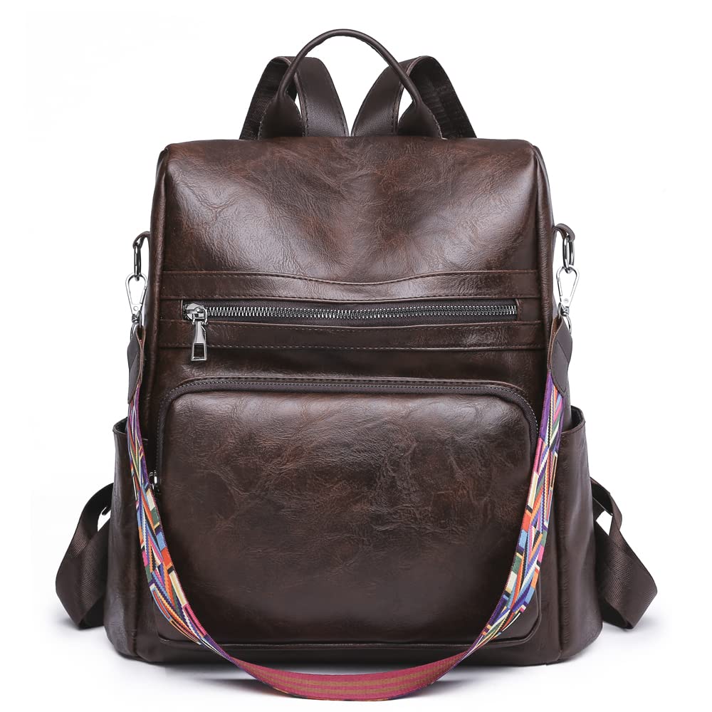 XIA WEI SI Women's Fashion Backpack Purse Multipurpose Design PU Leather Travel Bag Anti-theft Shoulder Bag and Handbag (Coffee)