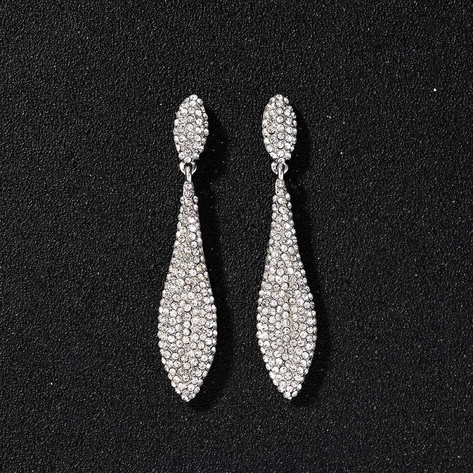 SWEETV Women's Crystal Teardrop Chandelier Dangle Earrings, Rhinestone Long Drop, Silver Bridal Earrings for Wedding Prom