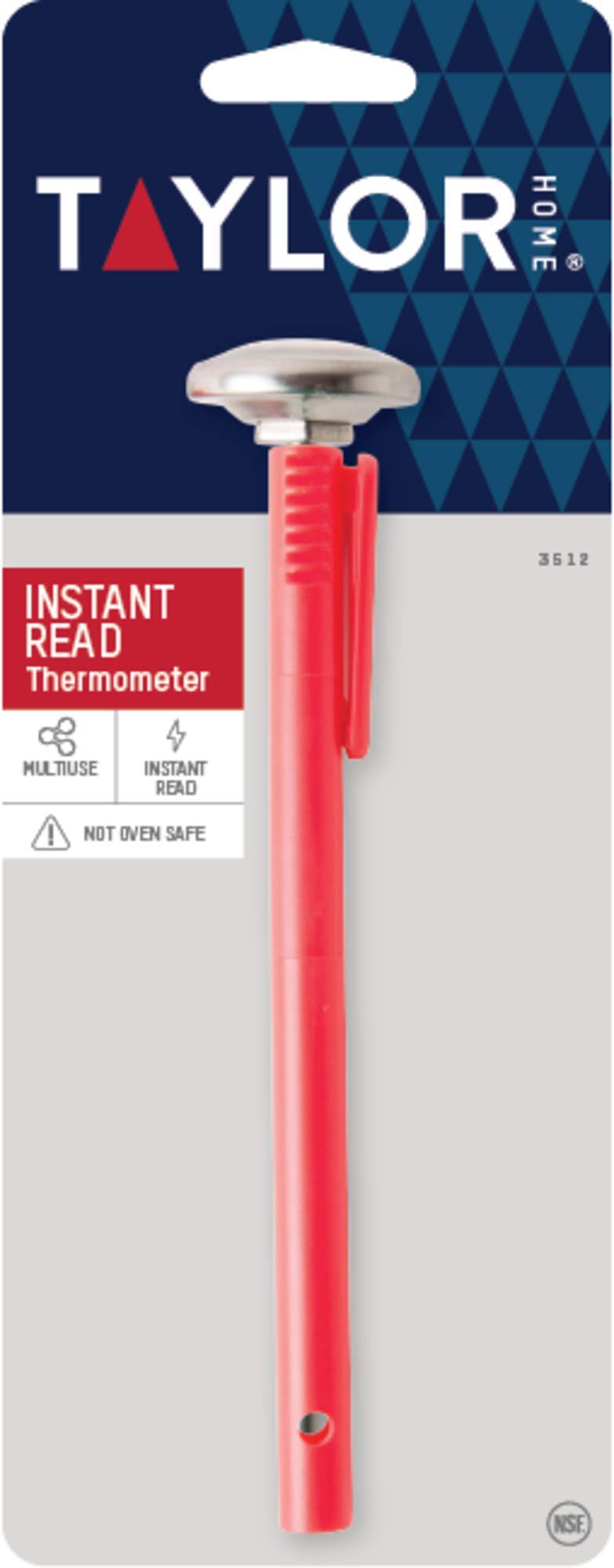 Taylor Instant Read Analog Meat Food Grill BBQ Cooking Kitchen Thermometer with Red Pocket Sleeve Clip, 1 Inch Dial