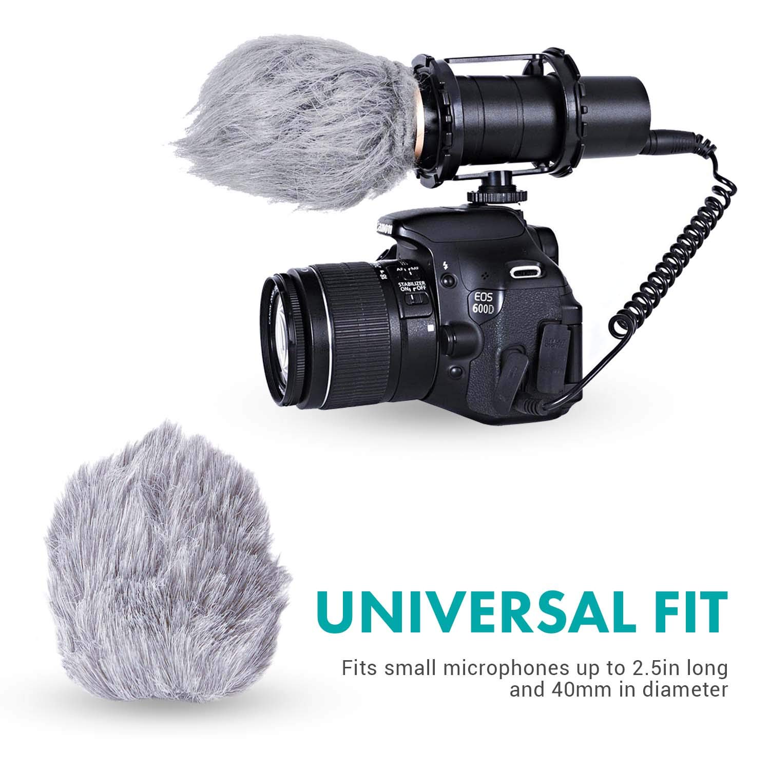 Movo WS1 Furry Microphone Windscreen for Zoom H1n Recorder - Outdoor Microphone Cover for Small Microphones up to 2.5" x 40mm (L x D) (Light Gray)