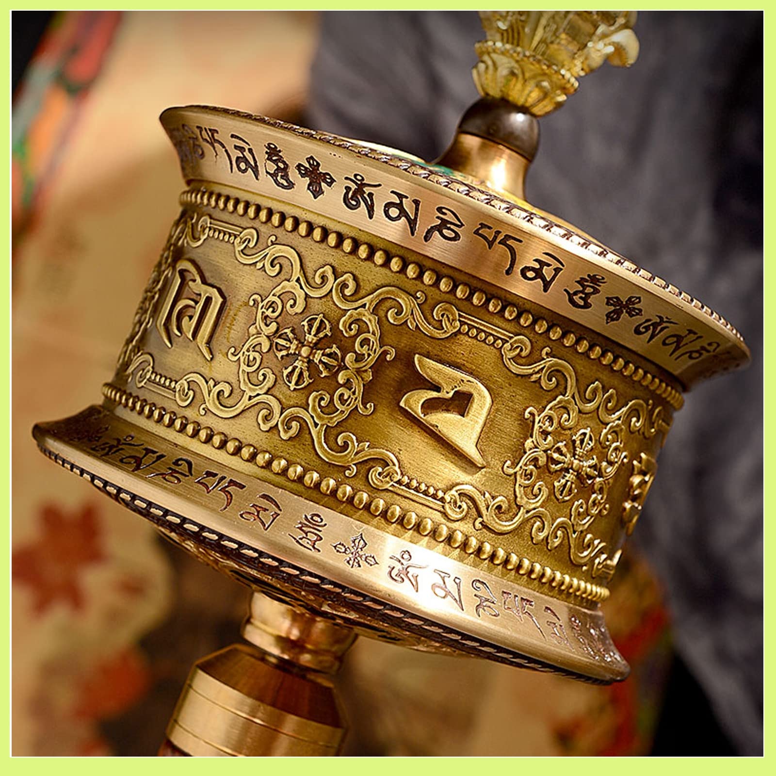 Tibetan Buddhist Mini Brass Handheld Prayer Wheel with Mantra Scroll, Premium Buddha Religion Scriptures Prayer Wheel for Relaxing, Praying, Meditation, Healing