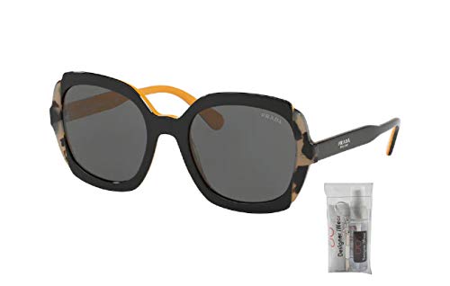 Prada PR16US HERITAGE Square CCO1A1 54M Top Black Yellow/Grey Havana/Grey Sunglasses For Women + BUNDLE with Designer iWear Eyewear Kit