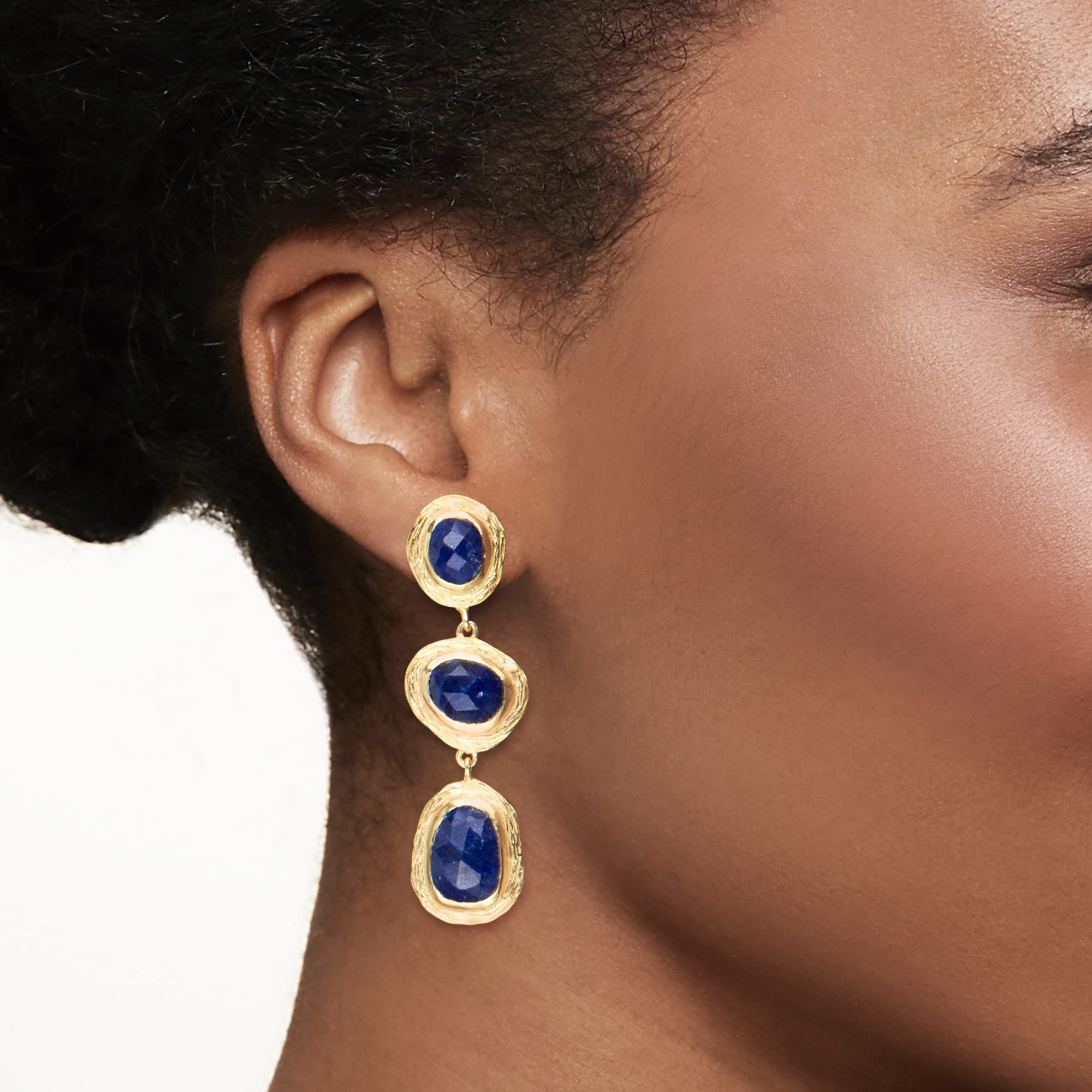 Ross-Simons 19.90 ct. t.w. Sapphire Station Drop Earrings in 18kt Gold Over Sterling