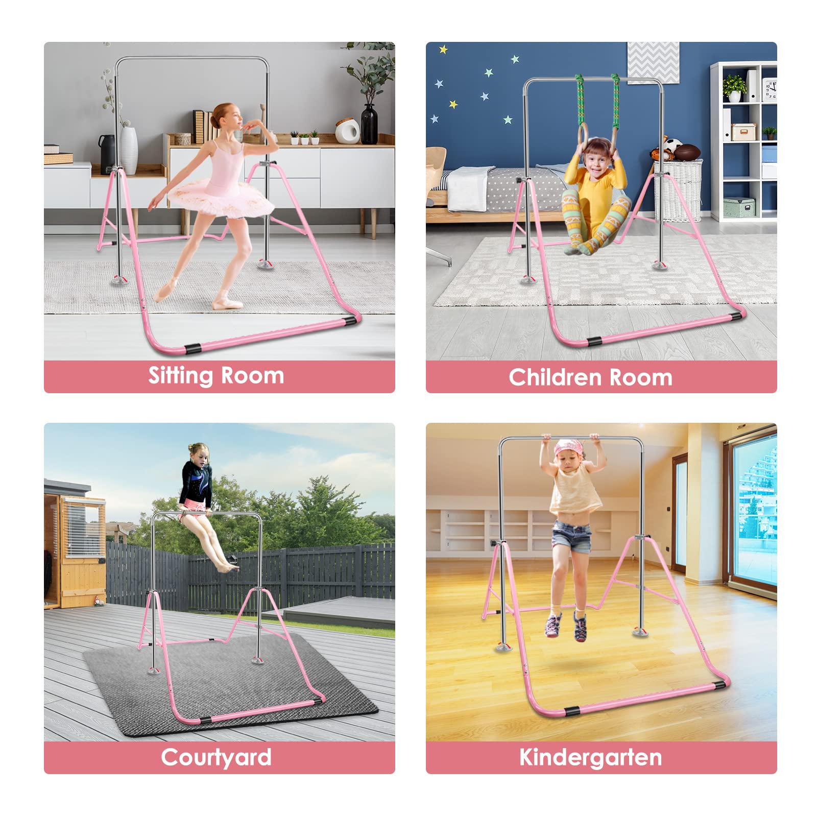 ORIENGEAR Gymnastics Bar Kids Expandable,Adjustable Height Folding Horizontal Bars for Children,Junior Training Practice Bar Monkey Bars for Gym Climbing Tower Balance Bar