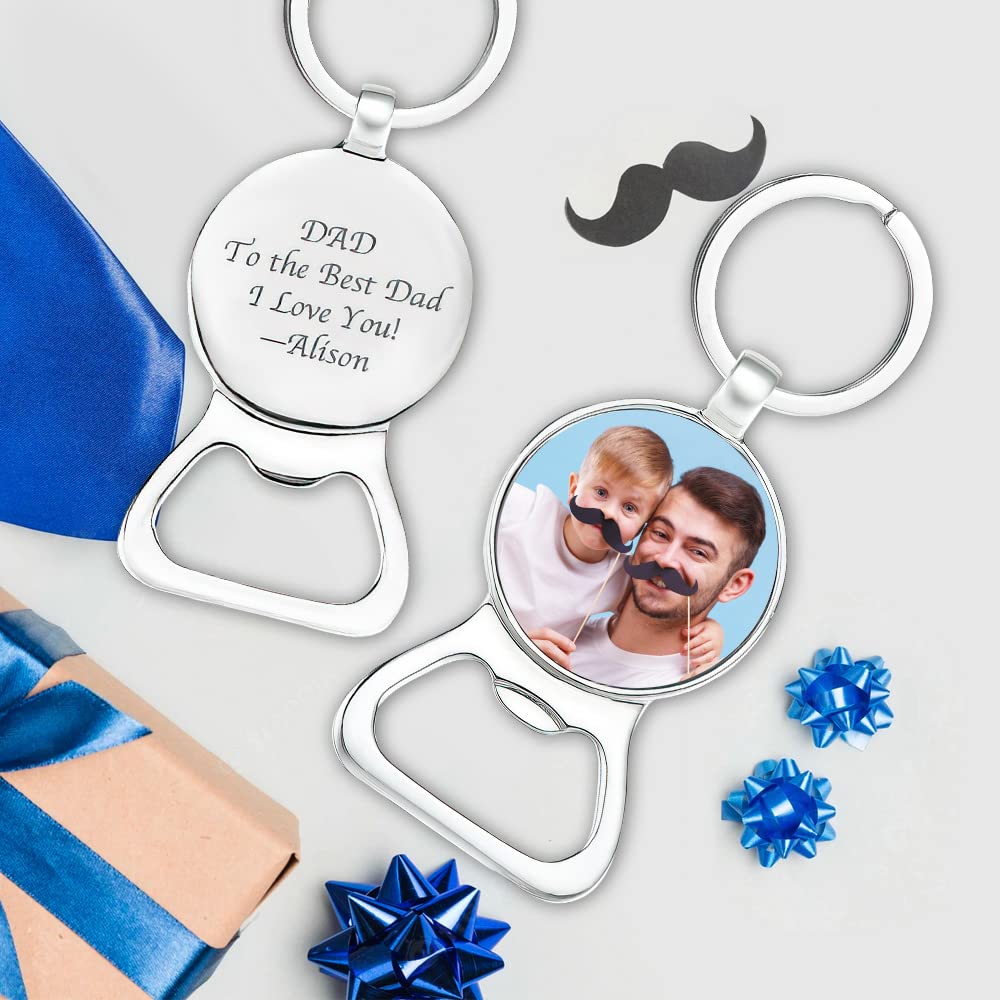VEELU Custom Photo bottle opener keychain Engraved Photo Key chain For Dad Family Gifts With Bottle Opener