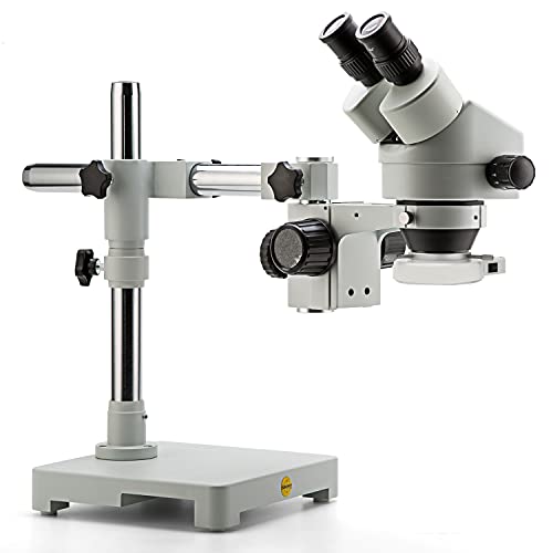 SWIFT S7 Professional Binocular Stereo Zoom Microscope,WF10X Eyepieces,3.5X-90X Magnification 0.7X-4.5X Objective,56-Bulb LED Ring Light, Single-Arm Boom Stand,0.5X and 2X Barlow Lens